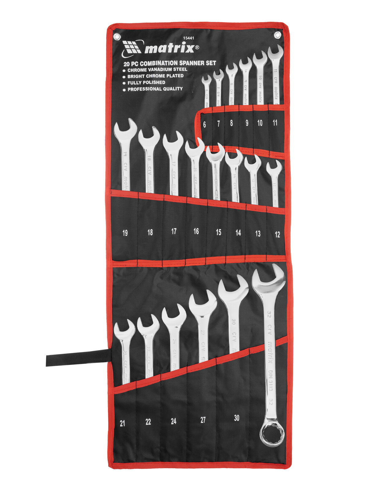 Набор ключей комбинированных Matrix 6-32 мм 20 шт, CrV, полированный хром 15441
