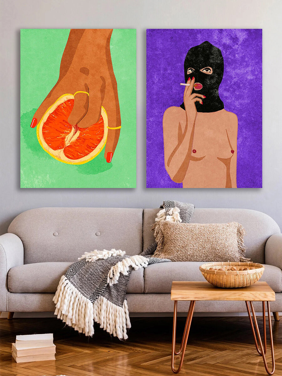 Модульные картины на стену / диптих - "Девушка секс эпатаж", картина 2 шт, модуль 40х60 см