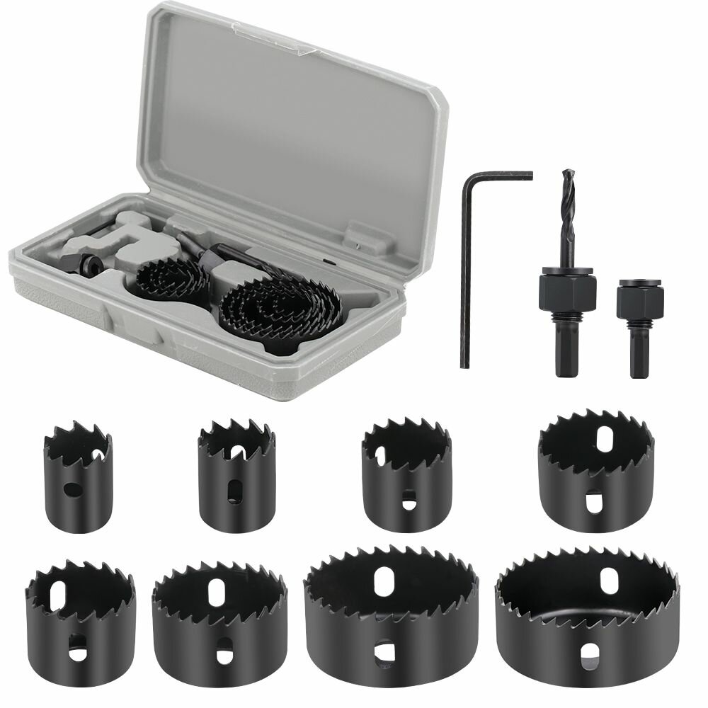 Набор коронок по дереву XCAN, 11 предметов, 19-64мм, с адаптером