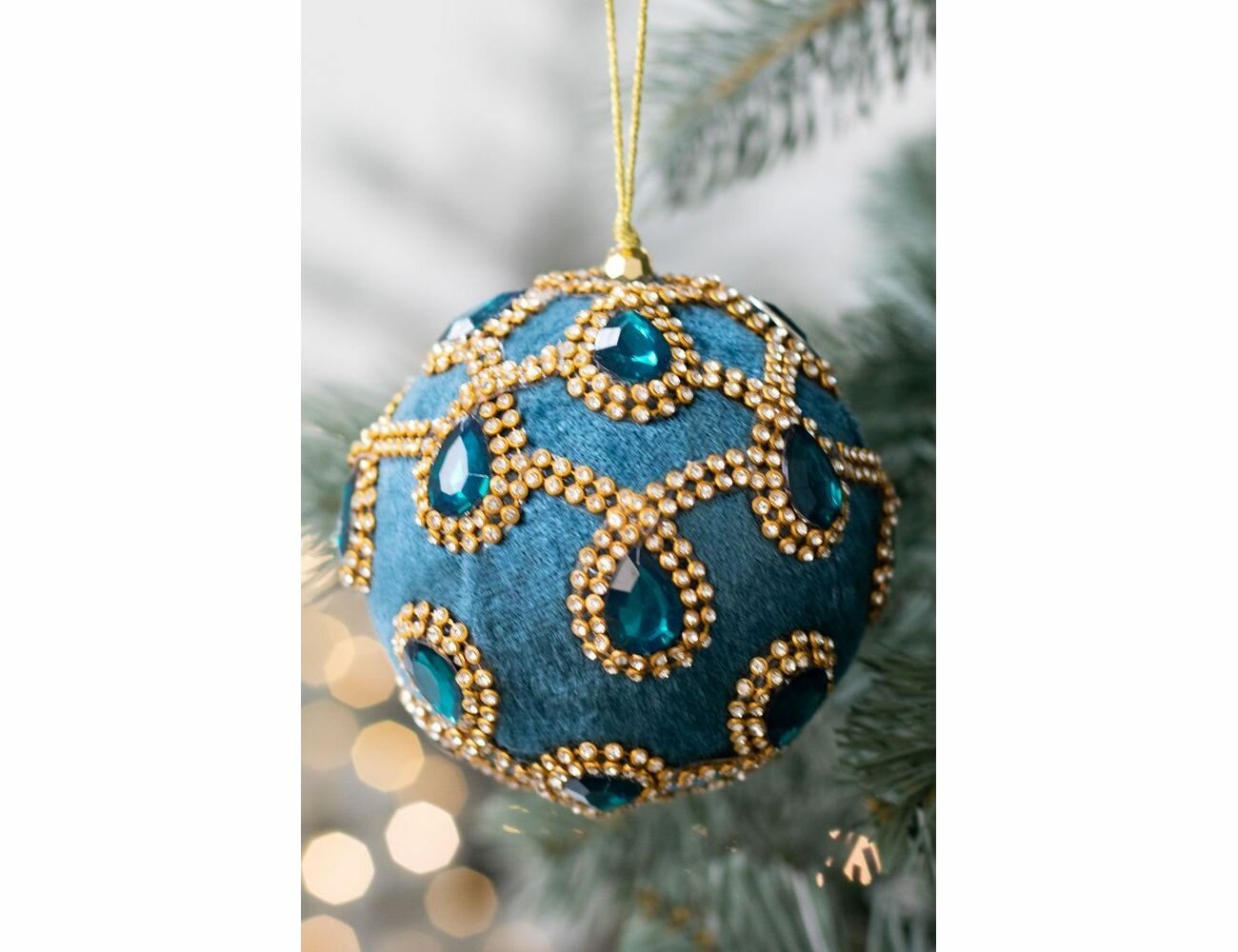 Ёлочный шар коллано, коллекция винтажный ШИК, текстиль, бирюзовый, 10 см, EDG 683325-94