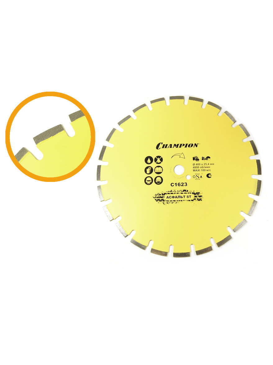 Диск алмазный асфальт ST 400/25, 4/10 Asphafight (скошенные сегменты для защит. корп) для резчика швов CHAMPION SC400