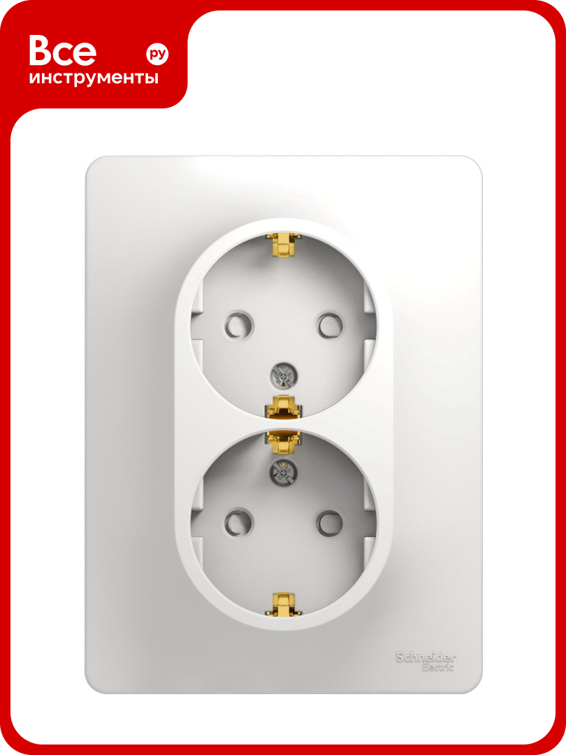 Двухместная розетка Systeme Electric СП Glossa защ. шторки, с заземлением, в сборе белая GSL000126