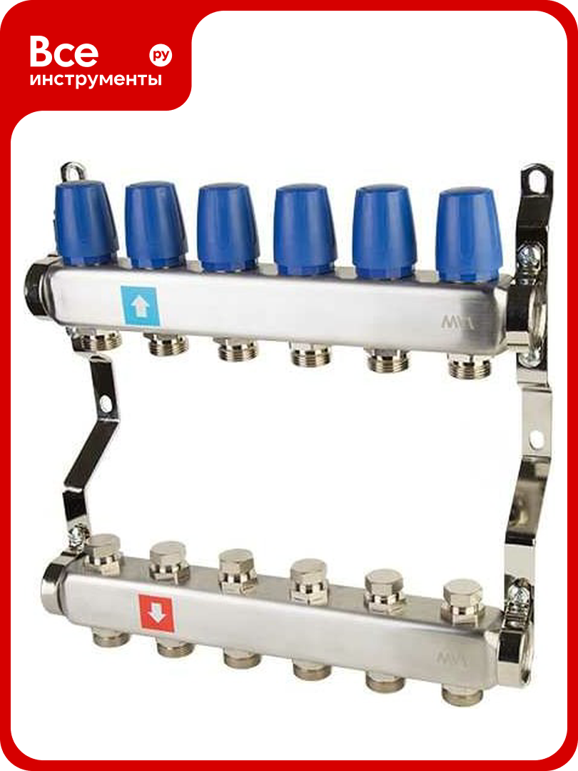Коллектор MVI из нержавеющей стали, в сборе без расходомеров, 6 выходов