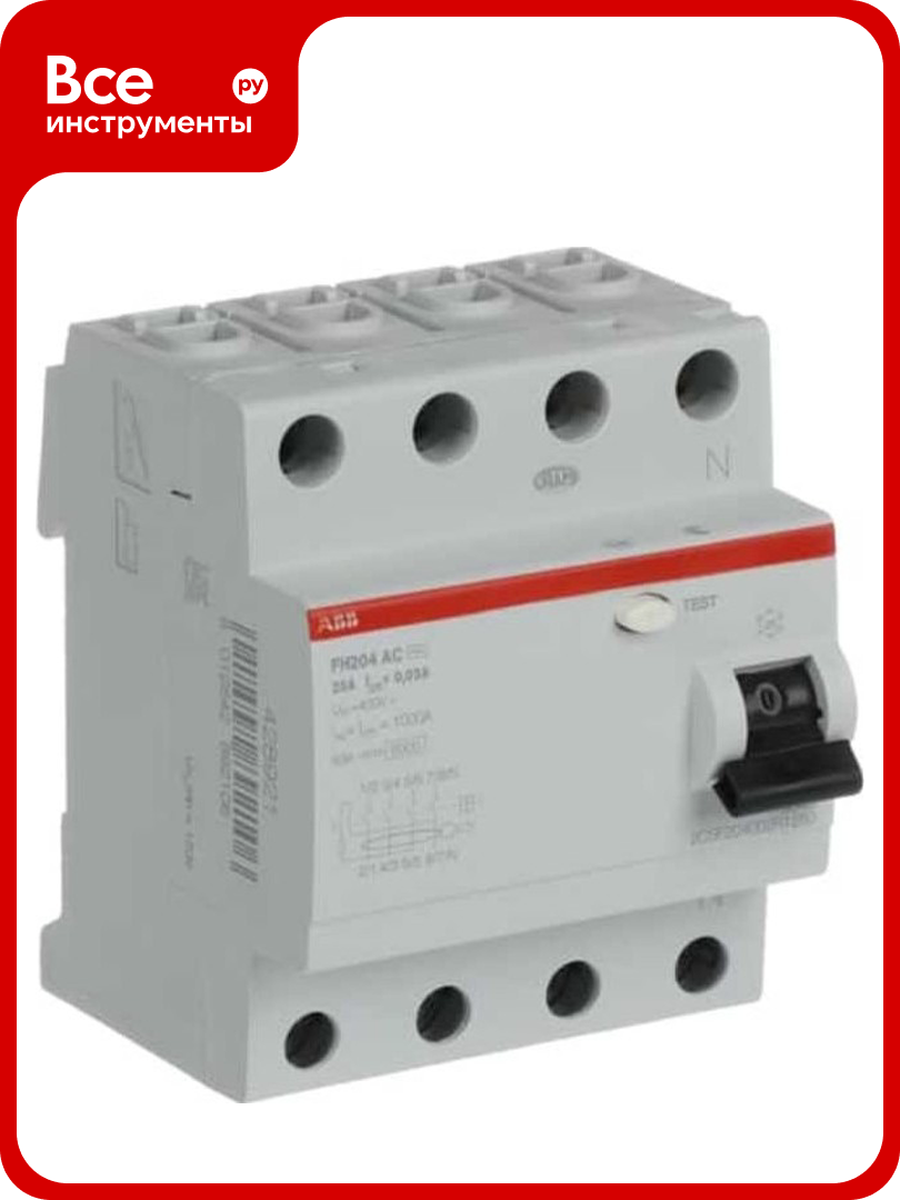 Выключатель дифференциального тока 4 модуля ABB FH204 AC-25/0,03 2CSF204002R1250
