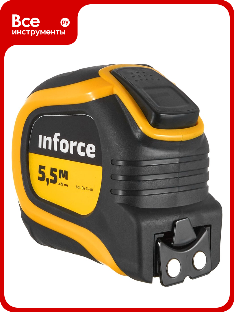 Измерительная рулетка с нейлоновым ярким покрытием и магнитным зацепом 5.5x27мм Inforce 06-11-48