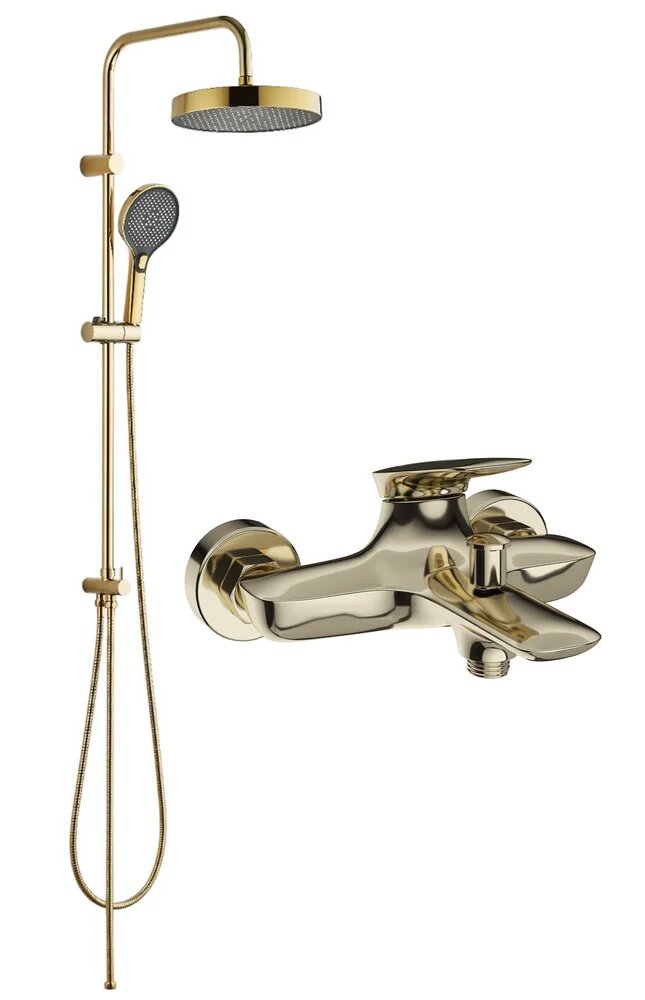 Душевая стойка STWORKI Гётеборг S23180GG со смесителем, матовая, глянцевая, душевая система с тропическим душем, с изливом, с девиатором, с лейкой, латунная, нержавеющая сталь