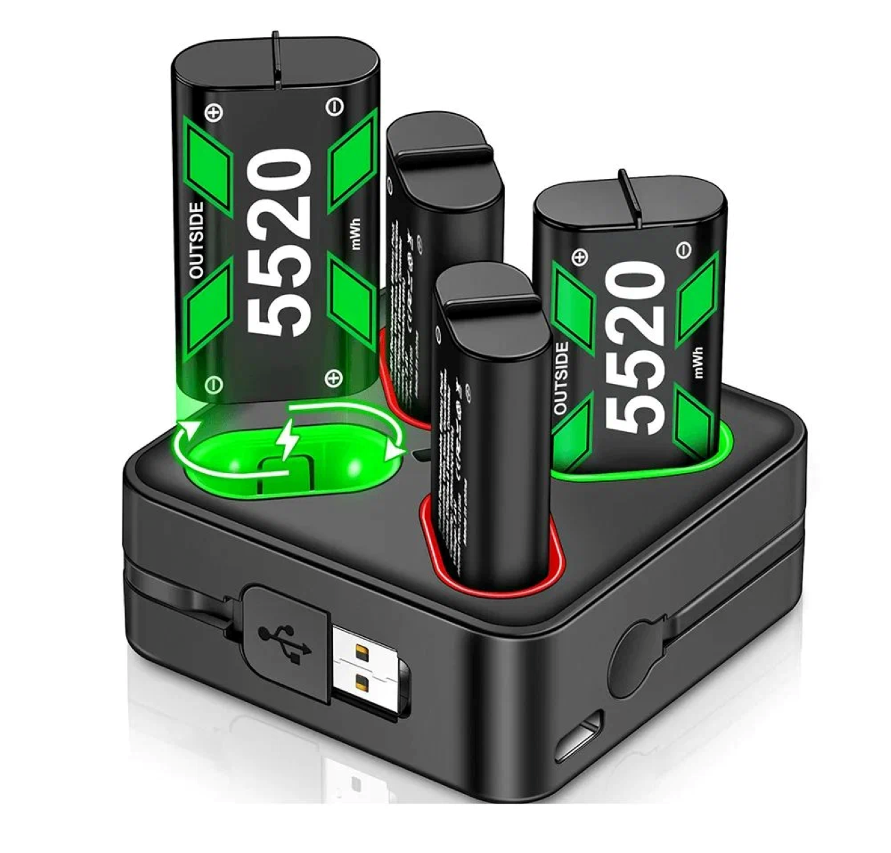 Аккумуляторы 4 штуки 5520mWh - 2550mAh для геймпадов джойстиков Xbox One / Series S X и зарядная станция