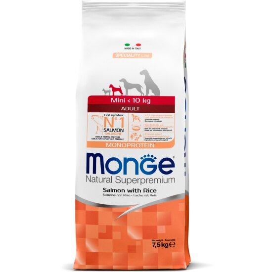 Корм Monge Speciality Line Mini Adult для взрослых собак мелких пород с лососем и рисом 7,5кг