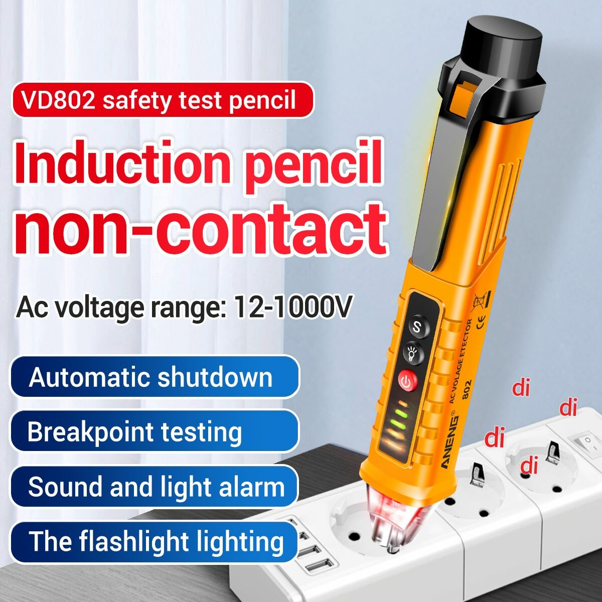 ANENG VD802 бесконтактный тестер напряжения 12V-1000V, индикатор