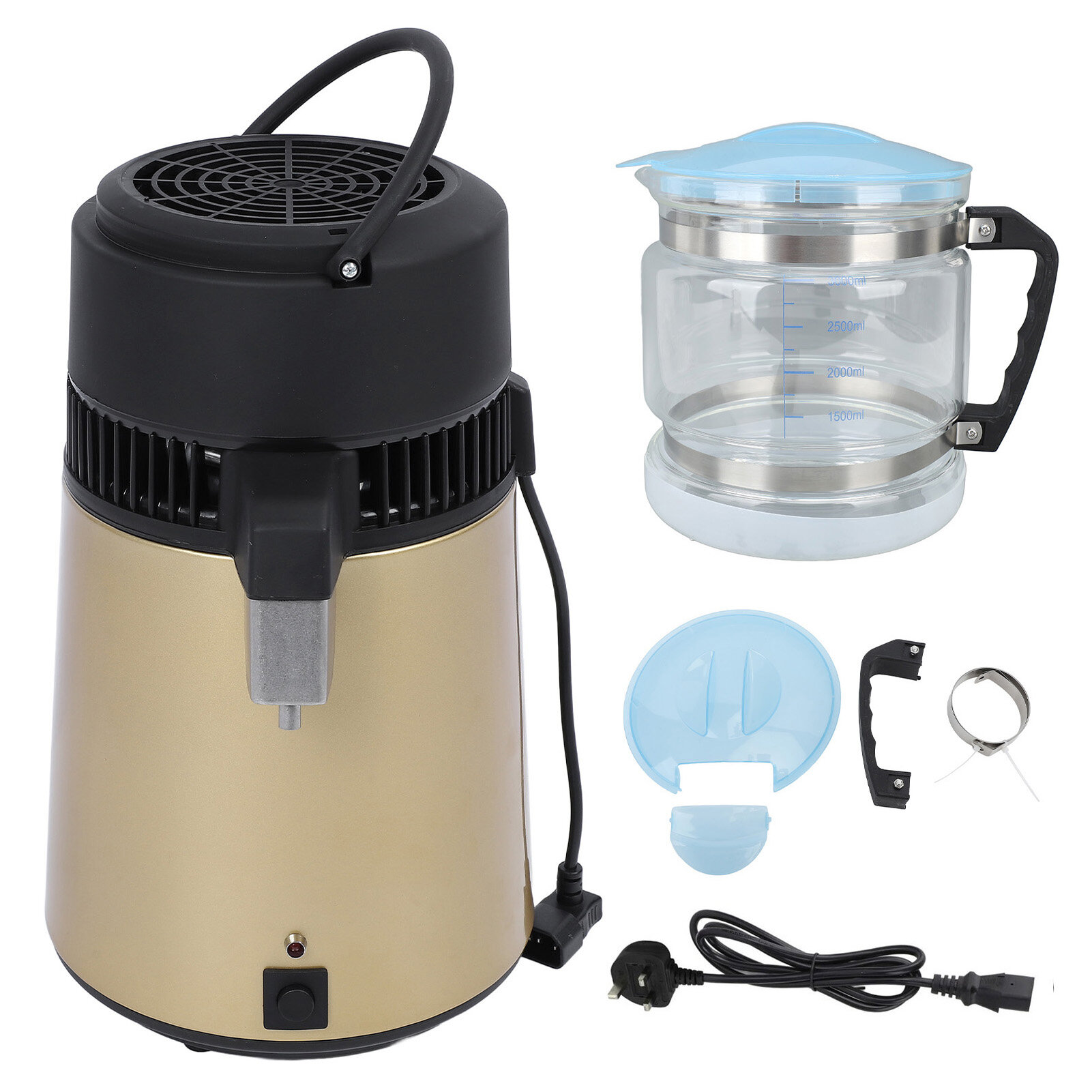 Автоматический дистиллятор воды 750 Вт, 4 л, нержавеющая сталь, стеклянный кувшин, одна кнопка, вилк