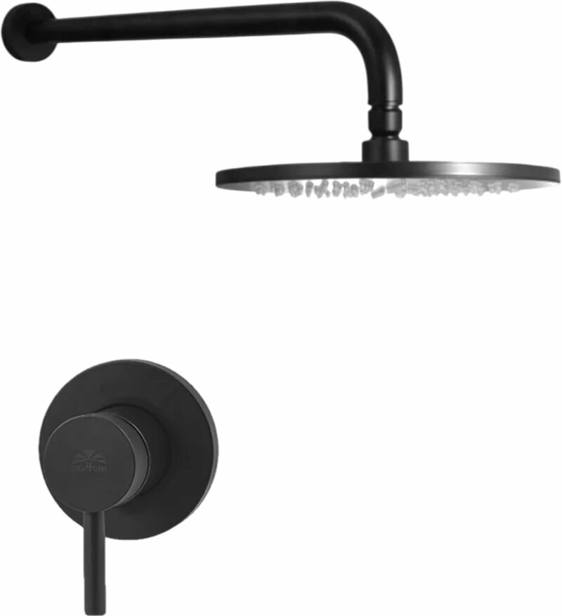 Душевой комплект Paffoni Light KITLIG011NO 2 в 1, встраиваемый, с внутренней частью в комплекте, со смесителем, с тропическим душем, латунный, черный, матовый, душевая система