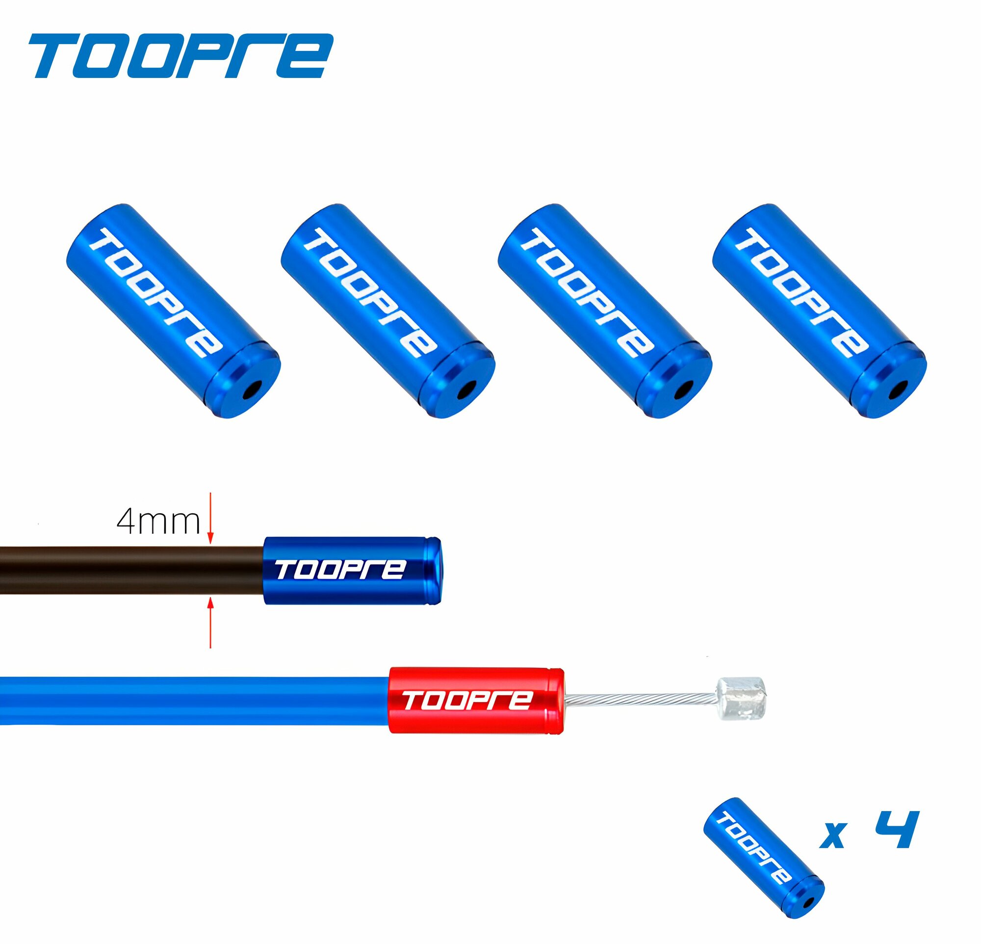 Наконечники оплетки переключения TOOPRE, синий цвет, 4 шт, 4 мм