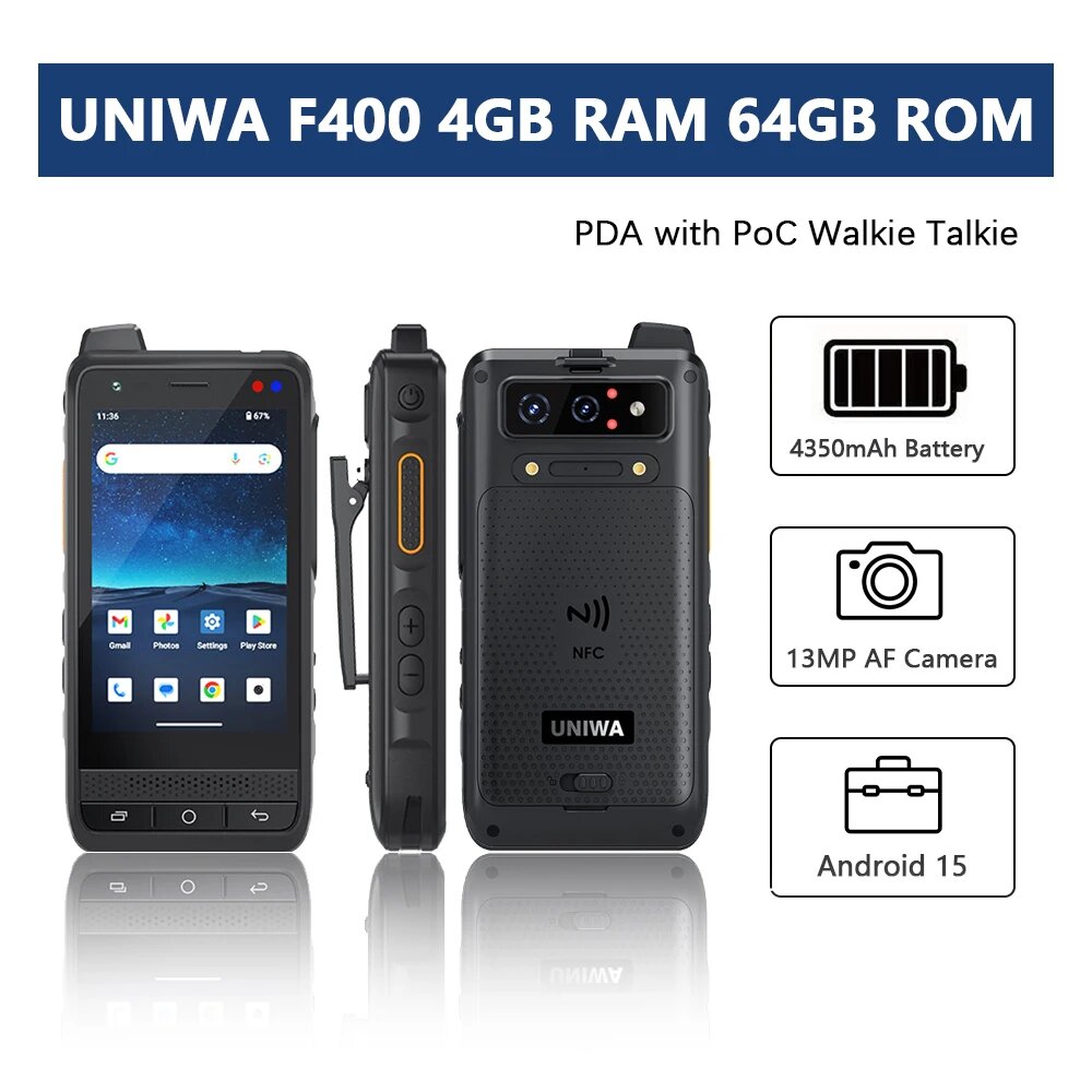 UNIWA F400 Прочный КПК с PoC Walkie Talkie Смартфон Zello IP65 Android 15 4350 Add Four accessories