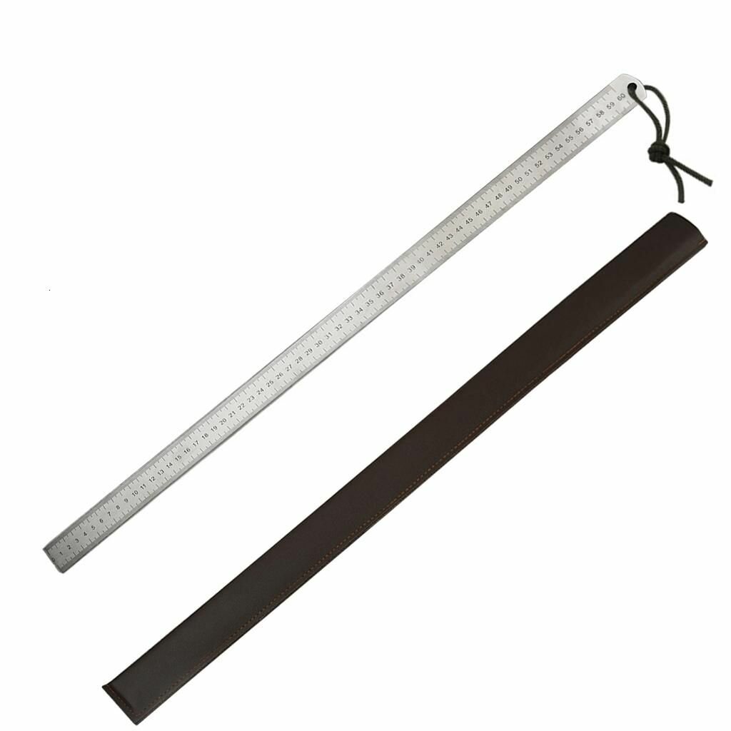 Линейка из нержавеющей стали длиной 60 см и толщиной 5 мм - в кожаном футляре