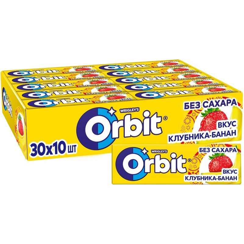 Жевательная резинка Orbit Клубника-банан без сахара, 13,6гх30шт/уп