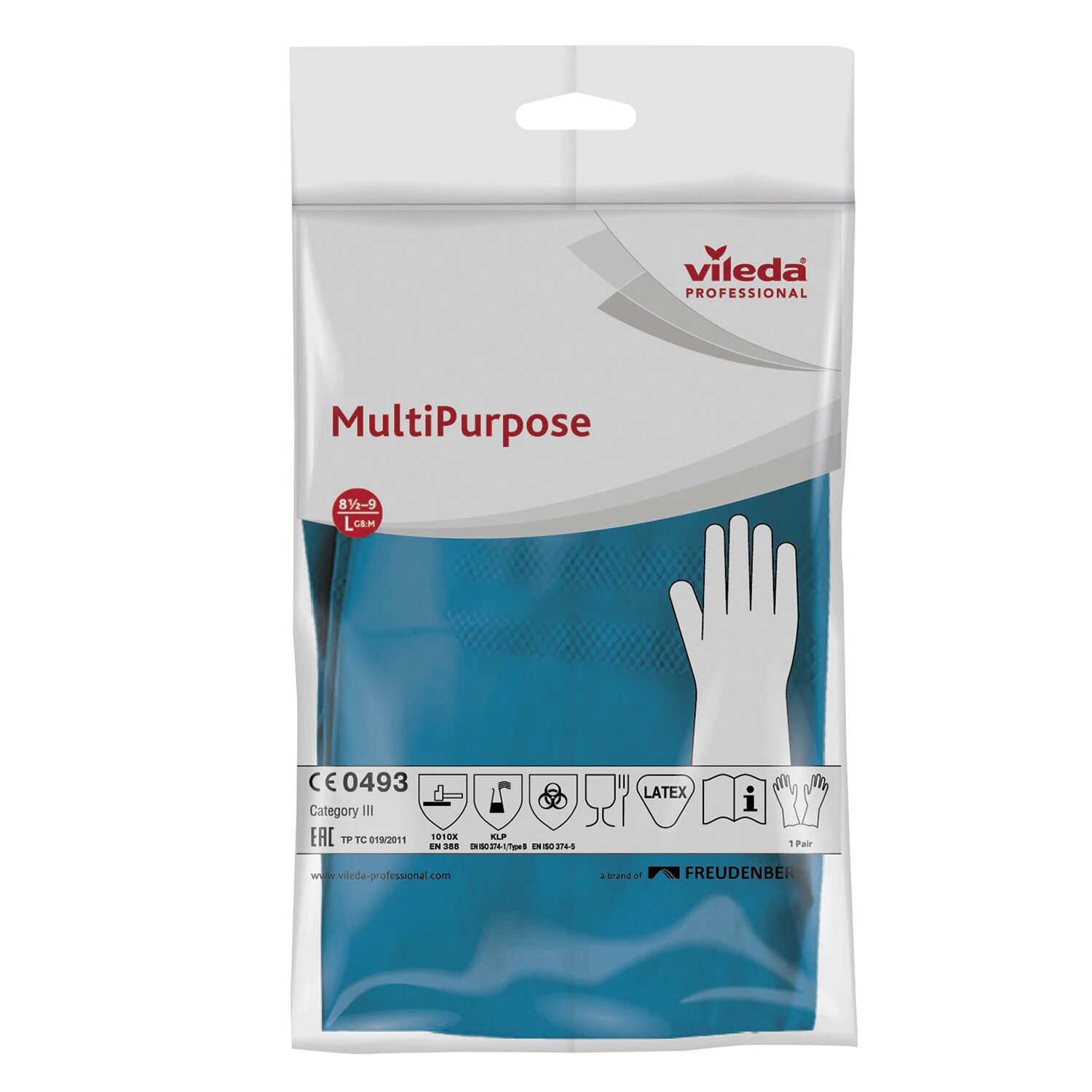 Перчатки хозяйственные резиновые VILEDA многоцелевые, с х/б напылением, прочные, размер L (большой), 174355