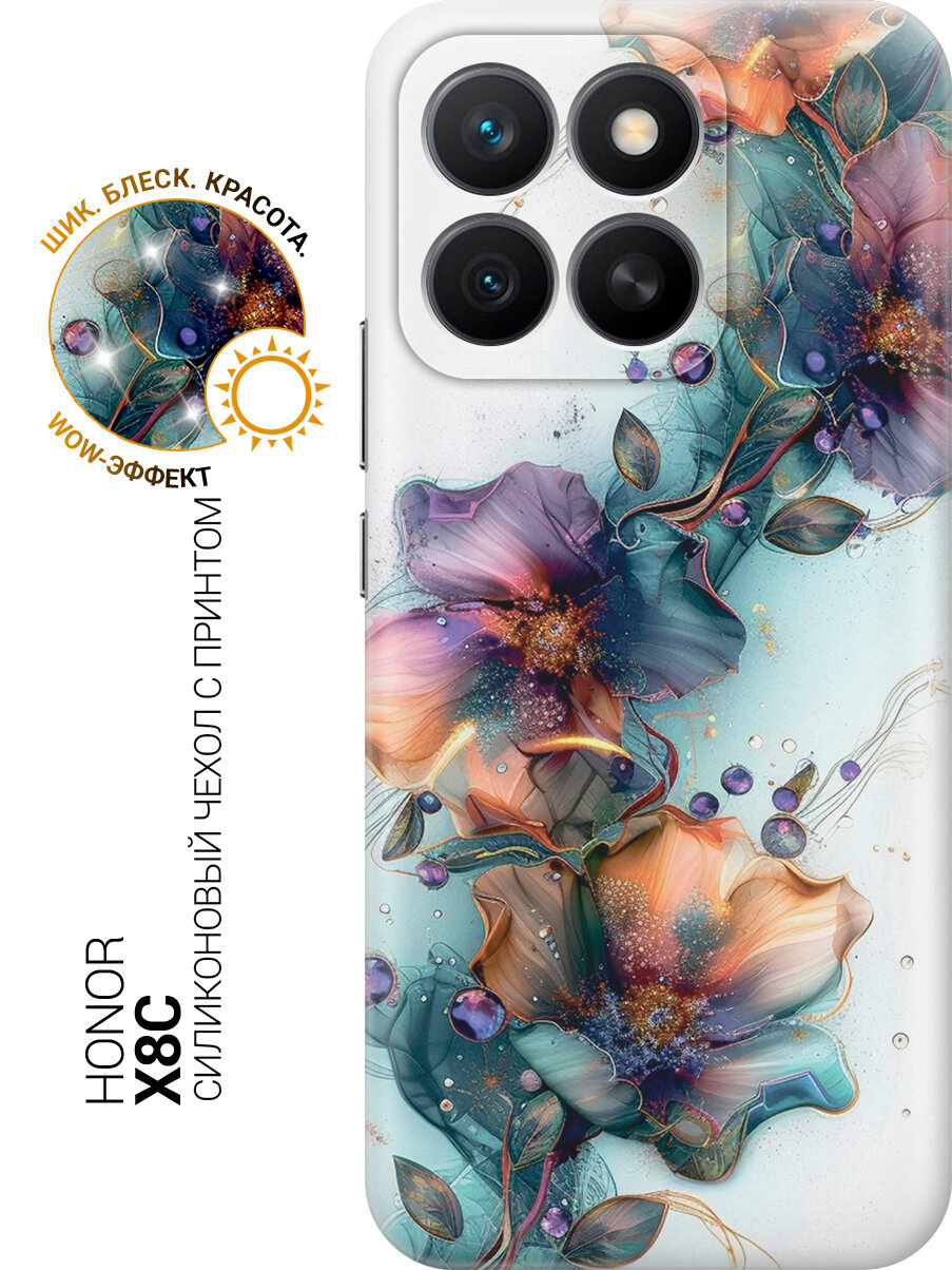Силиконовый чехол на Honor X8c с принтом Мистические цветы, trn