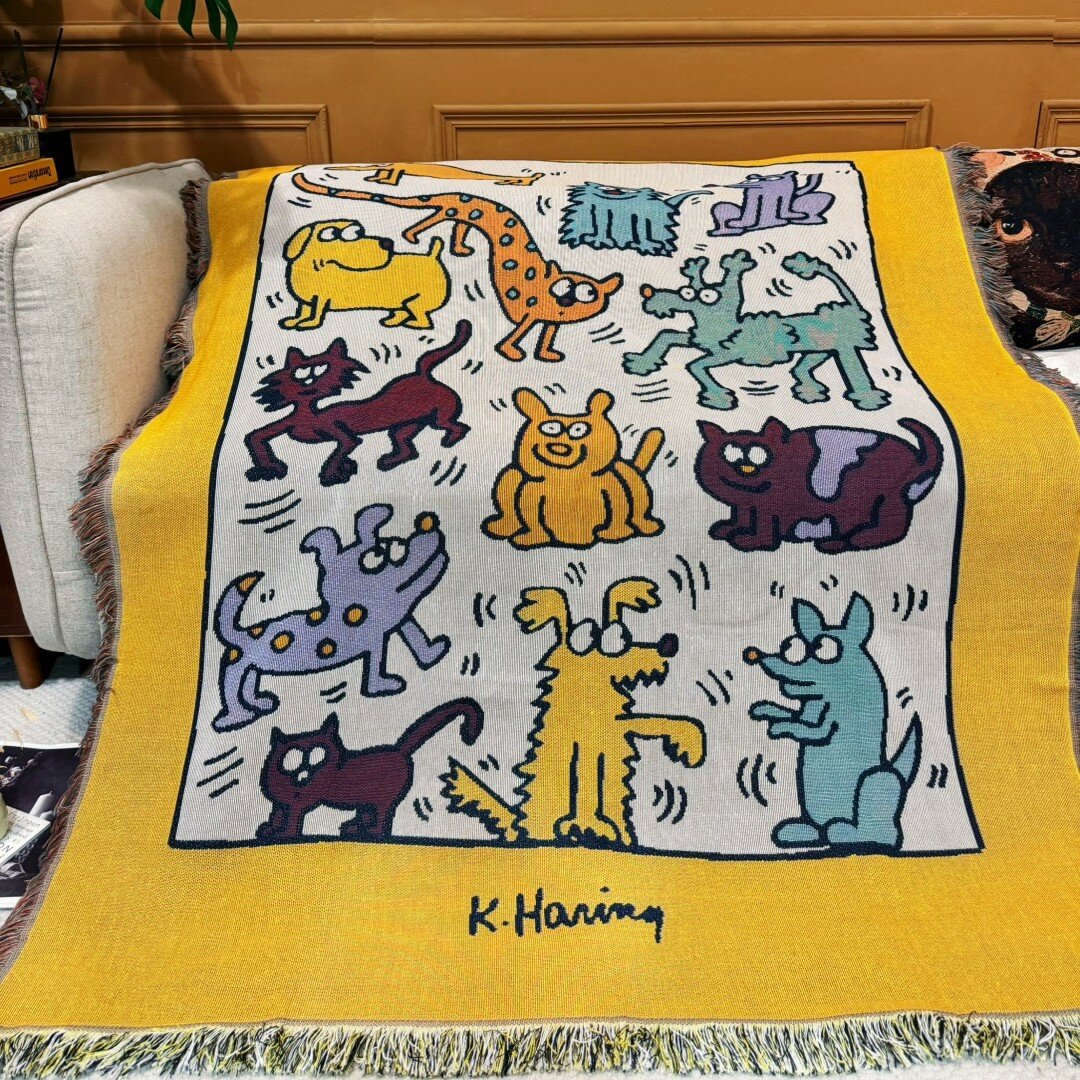 Диванное одеяло, Желтое граффити, Походное одеяло, 130x160 cm