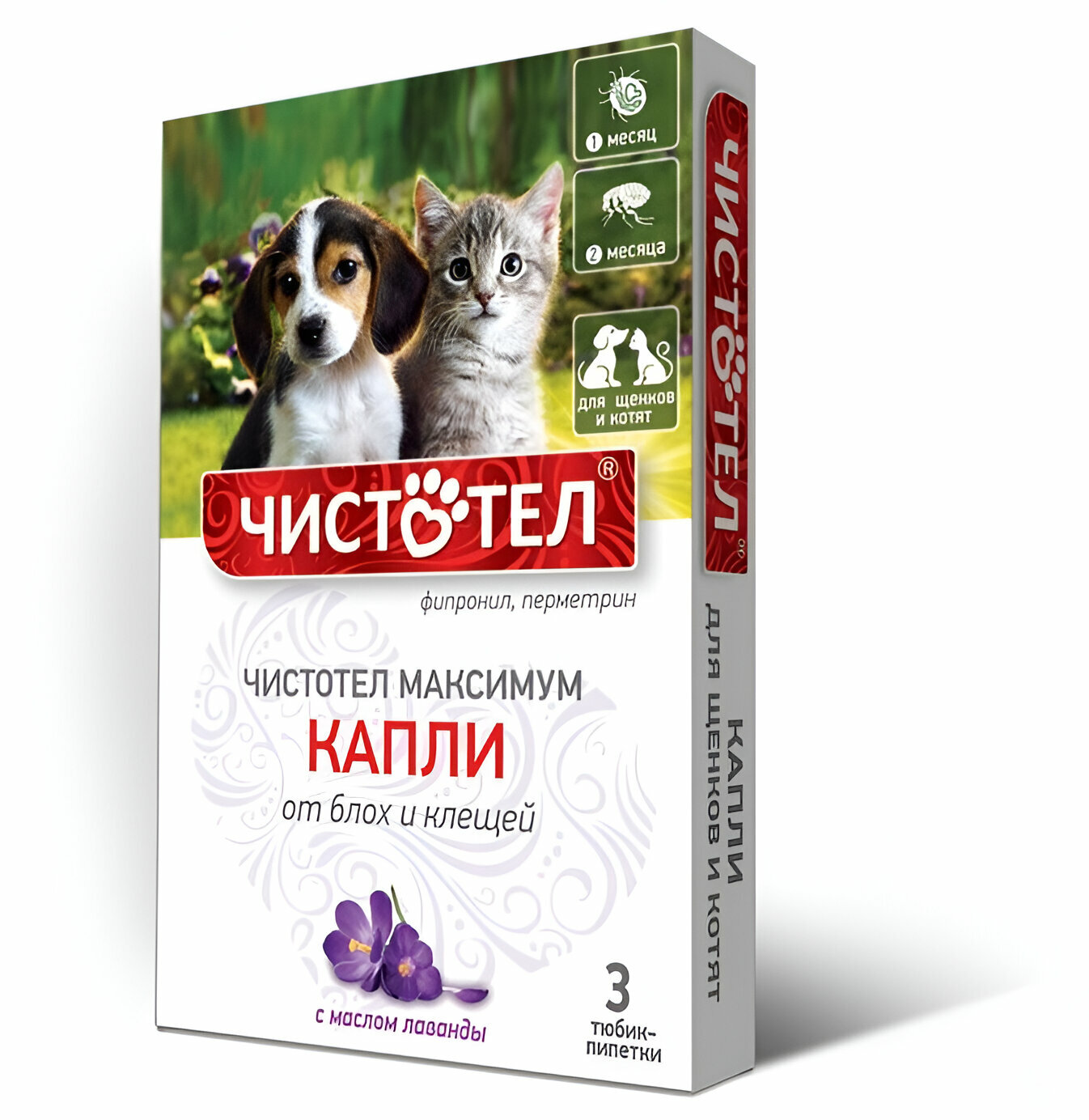 Капли на холку Чистотел Максимум Юниор, от блох и клещей, для щенков и котят, 3*1 мл