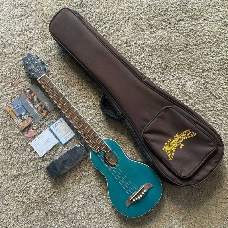 34-дюймовая акустическая гитара Washburn RO10, прозрачно-синяя, мини-размер (тревел), ель (топ), махагони (задняя дека), с чехлом, новая
