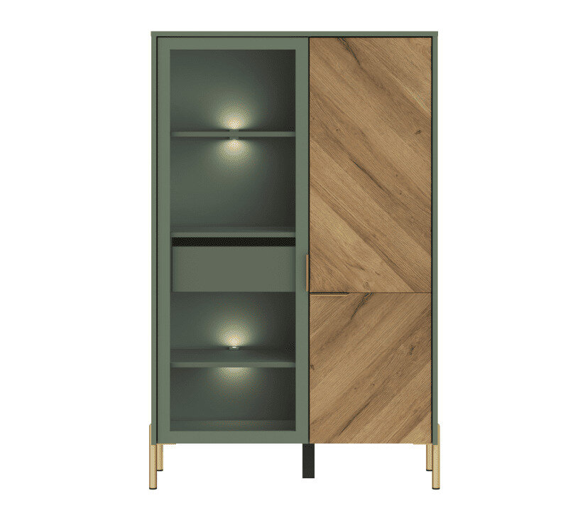 Шкаф БРВ мебель Siena REG1W1D/140 с подсветкой дымчатый зеленый/дуб вотан