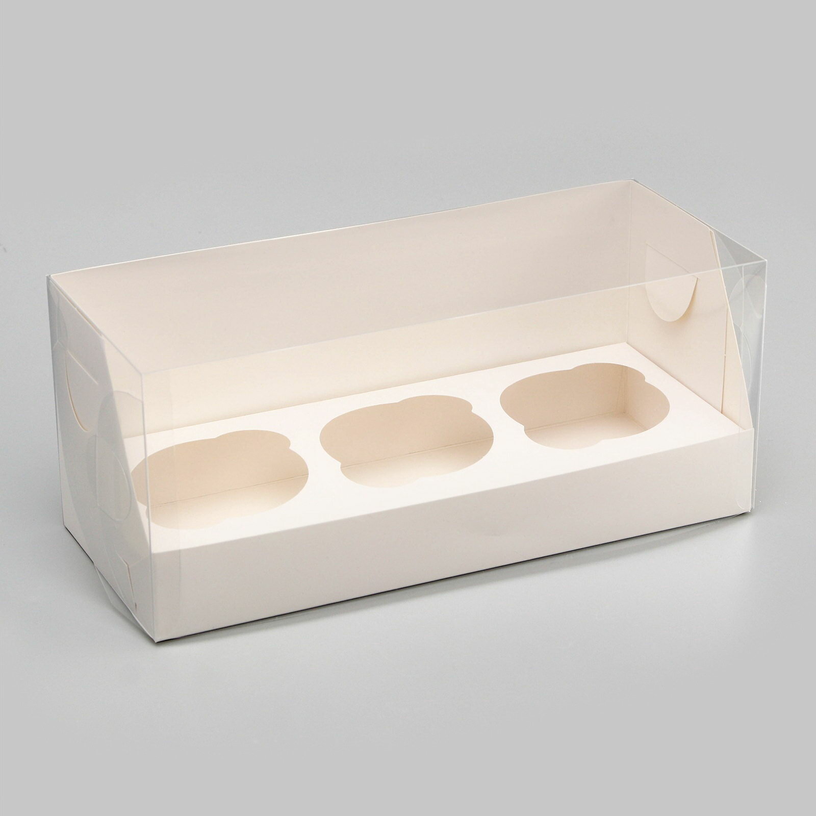 Коробка для 3 капкейка 24x10x10 см, белый, вид: кондитерские коробки