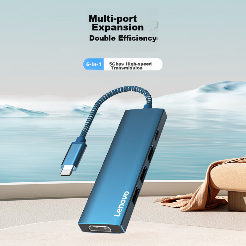 Lenovo Type-C Expansion Dock, USB Hub, USB Adapter, HDMI Converter, 4K Screen Mirroring, PD Fast Charging, Suitable for Smartphones, Tablets, Xiaoxin Laptops