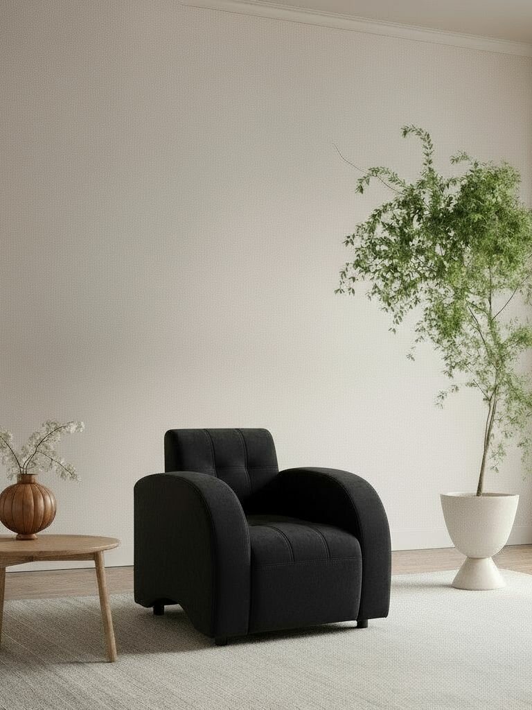 Кресло Вега с подлокотниками черный велюр в офис, дом, салон красоты, прихожую, гостиную, зону ожидания.