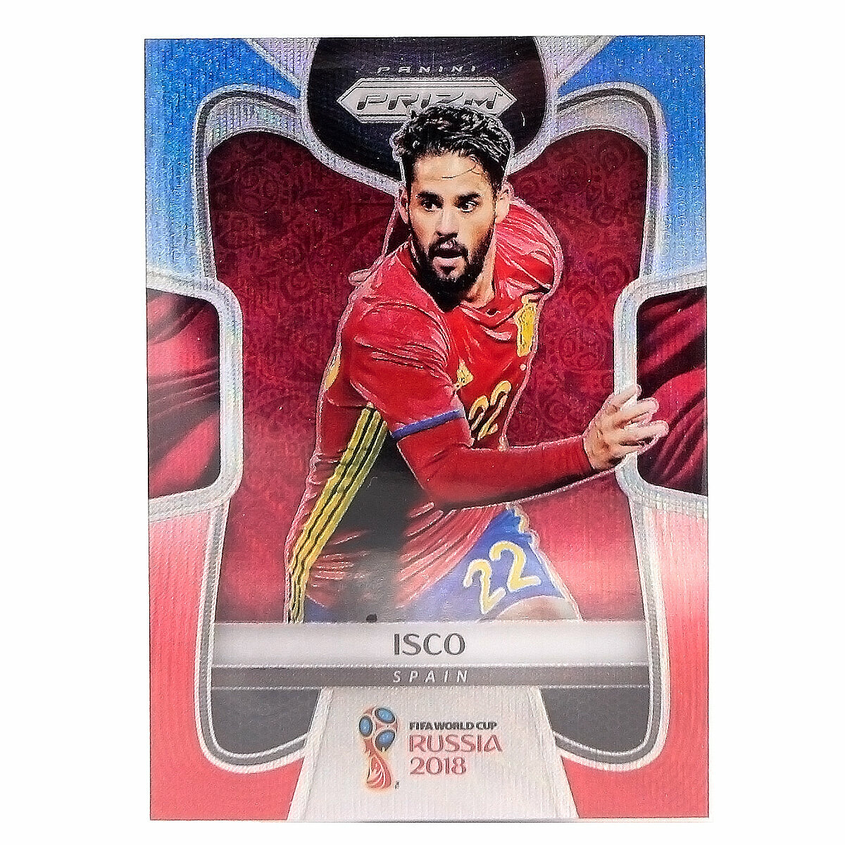Коллекционная карточка Panini Prizm FIFA World Cup Russia 2018: #202 Isco - Blue Red Wave
