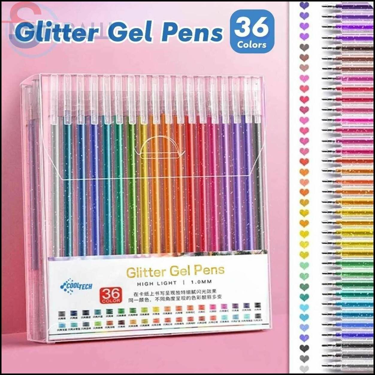 Цветные гелевые ручки 36 штук Cool Tech Glitter Metal Pastel Neon Gel Pen 1,0 мм, глиттерные с блесткам, металлик, пастельные и и неоновые флуоресцентные цвета