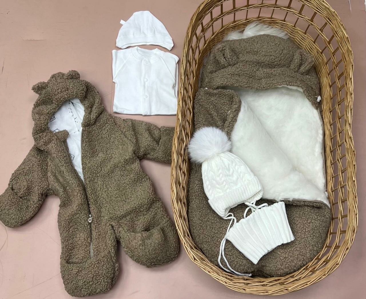 Конверт для новорожденного на выписку в коляску в роддом бараш шоколад