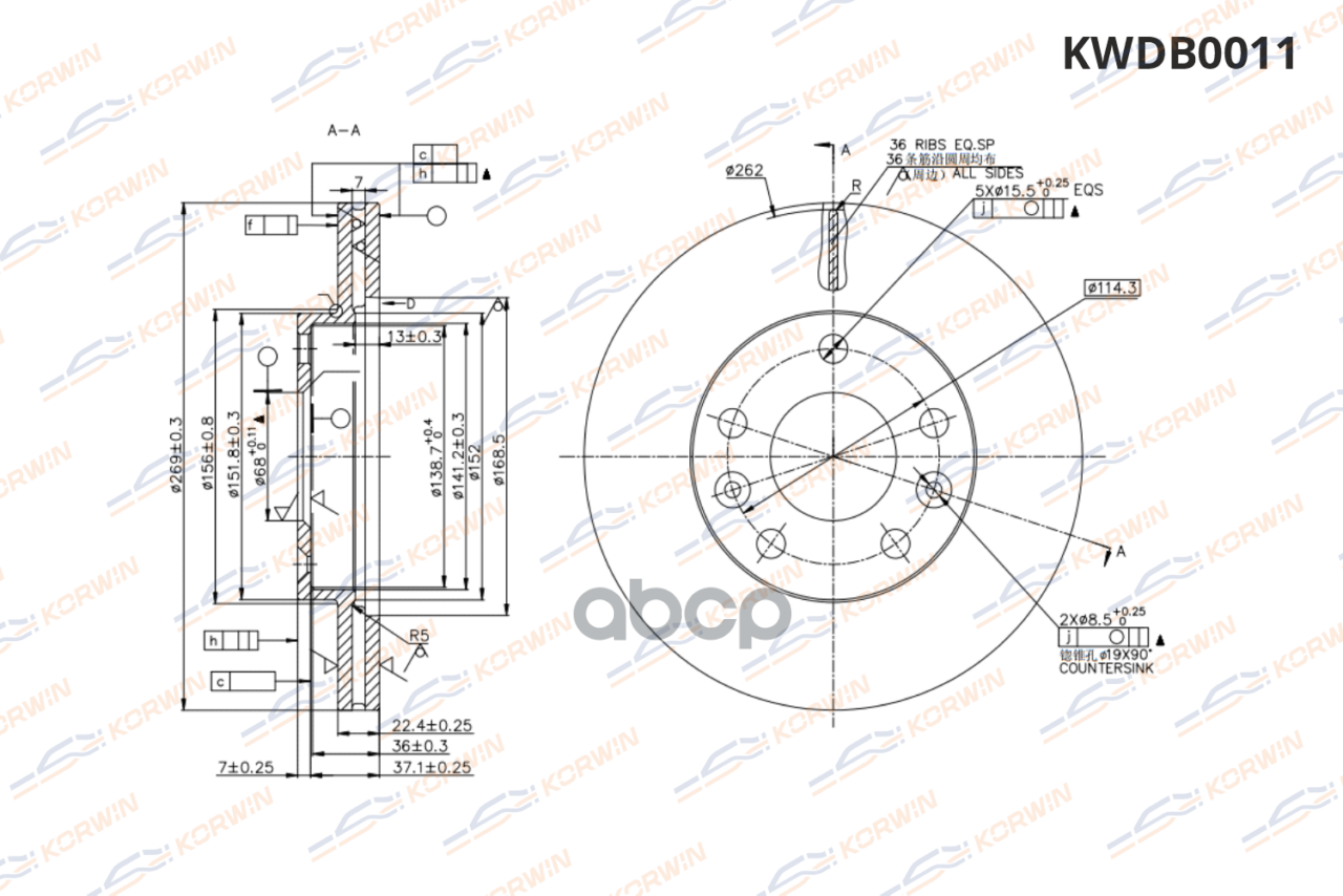 Диск тормозной передний Renault DUSTER (HSAA) KORWIN арт. KWDB0011