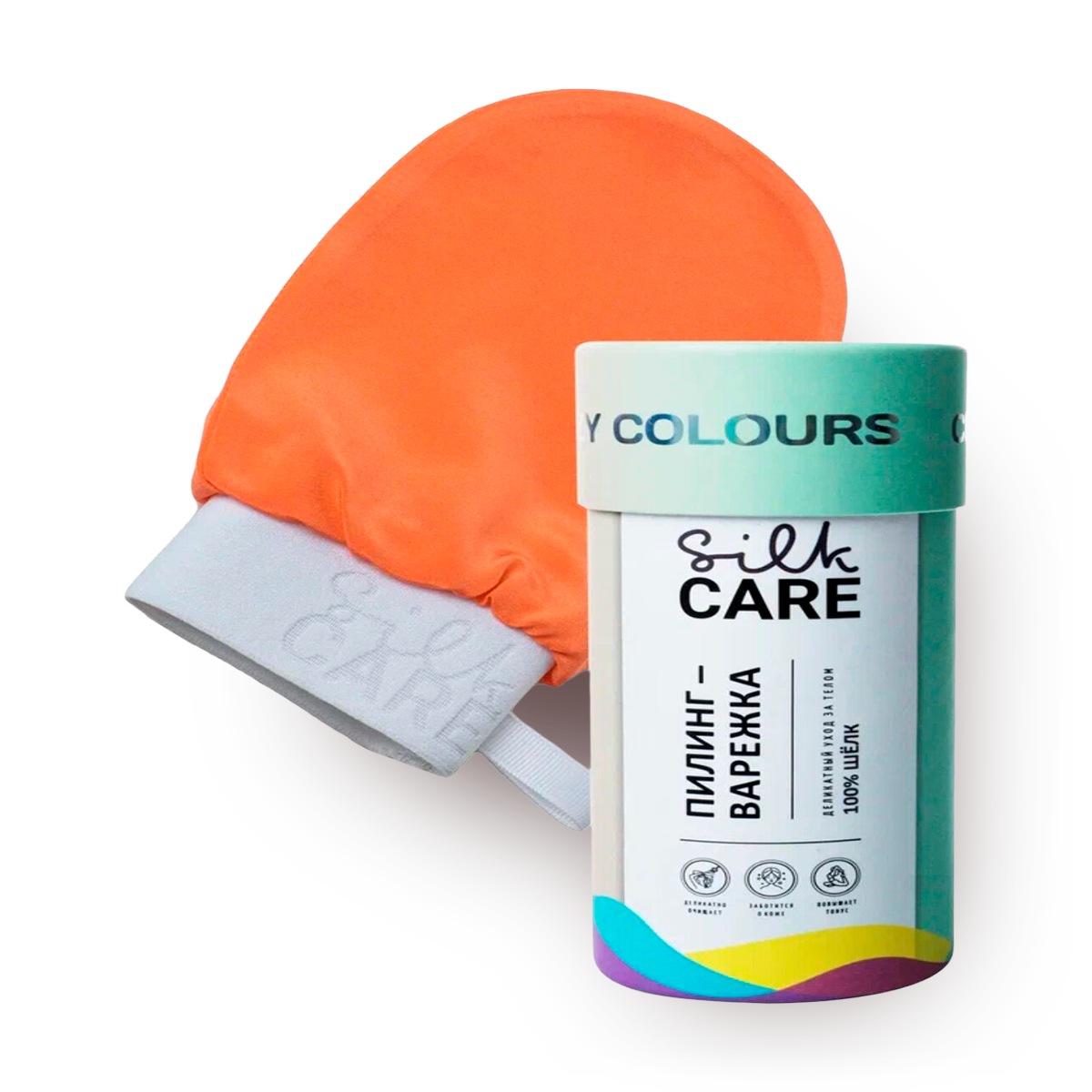 Пилинг-варежка Silk Care Crazy Colours, натуральный шелк, коралловая, с петелькой
