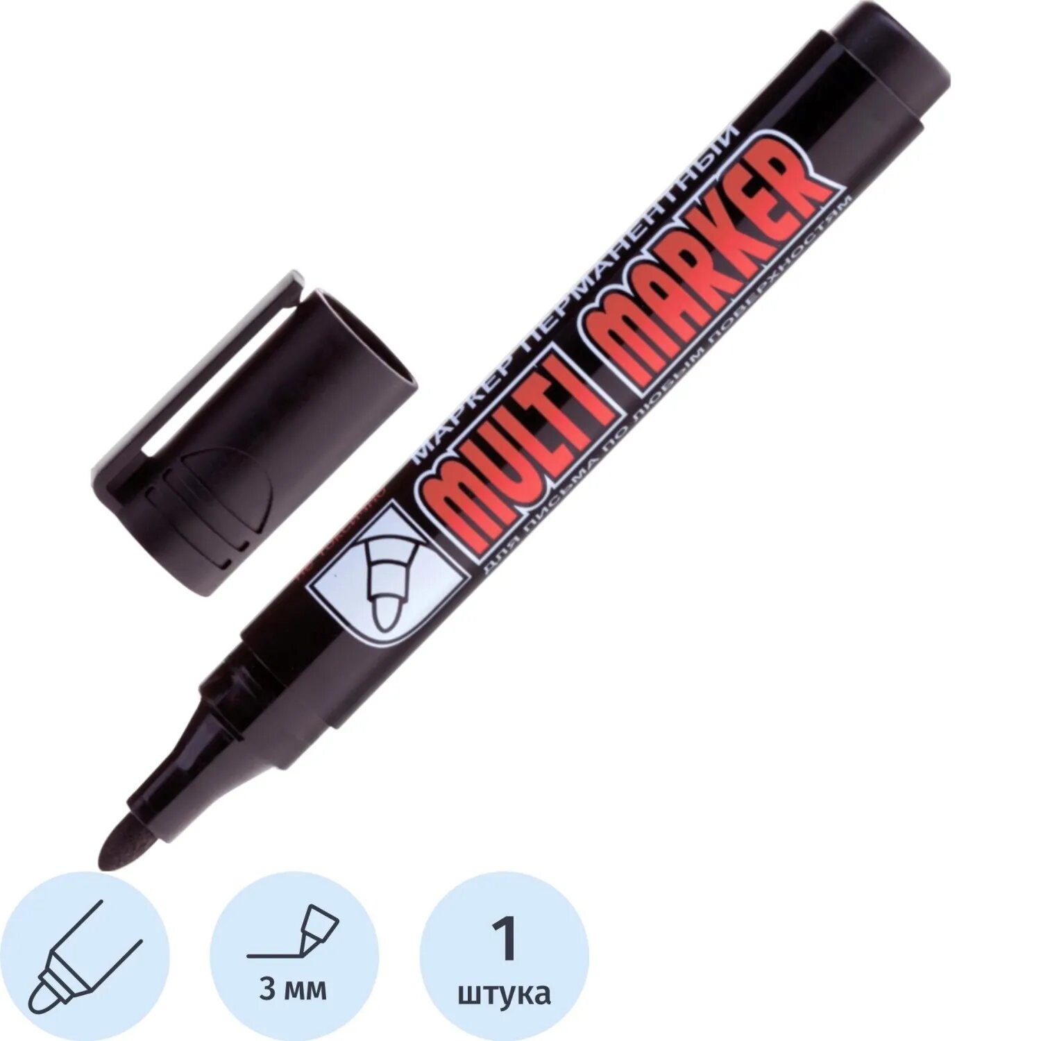 Маркер перманентный Crown "Multi Marker"  черный, пулевидный, 3мм