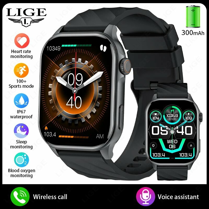 Умные часы LIGE Black Silicone для мужчин