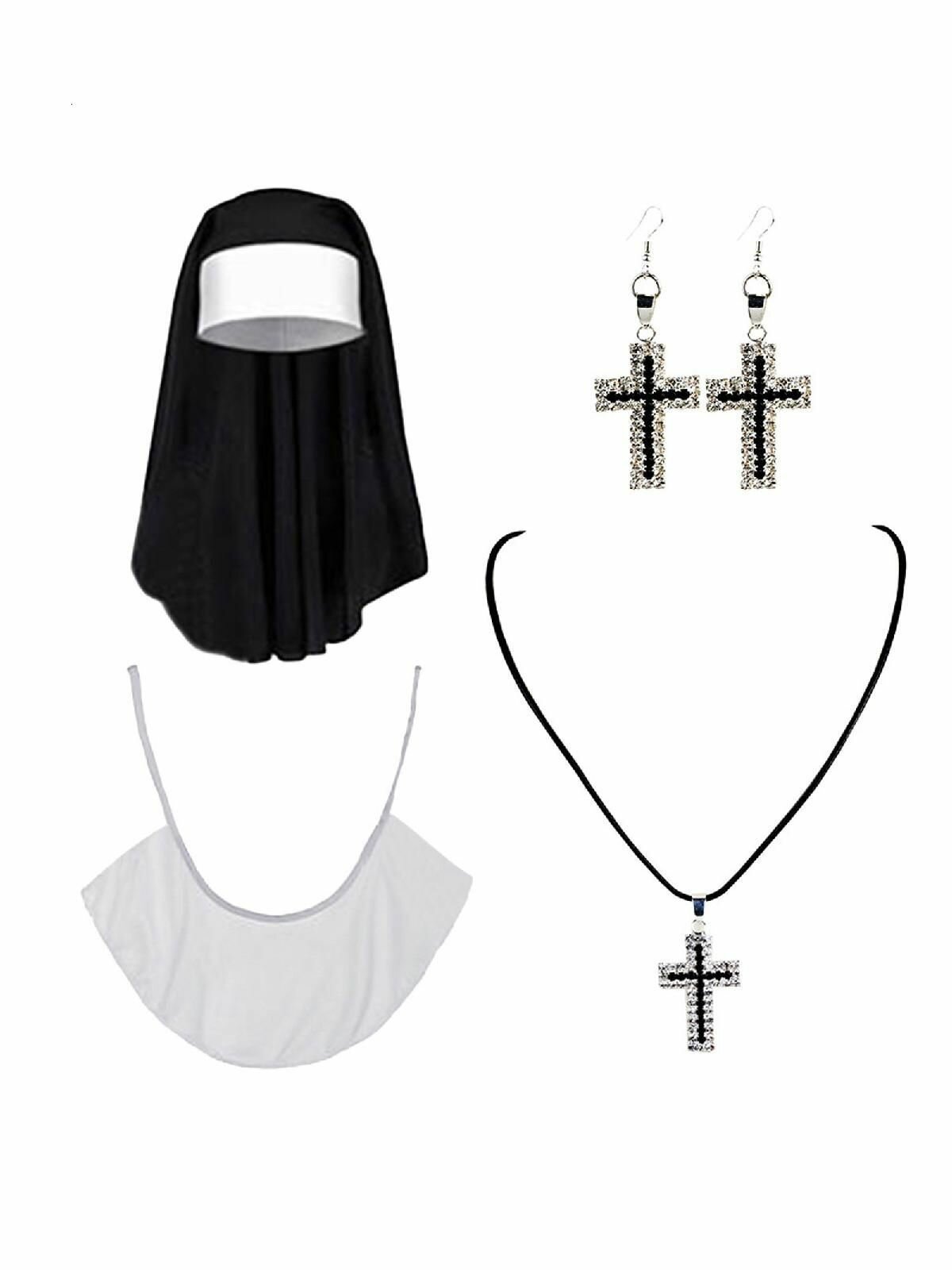 Костюм монахини для женщин: головной убор, крест, ожерелье, воротник, чулки, - 24MSSET401