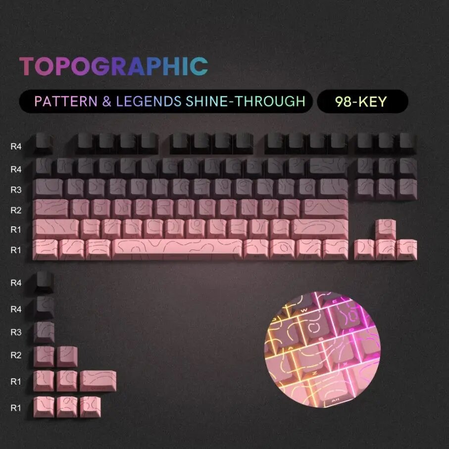 Новые PBT-кейкапы Cherry Profile С Топографическими Контурами, Светящиеся Сквозь Механическую Клавиатуру На 97 Клавиш, MX Gamer