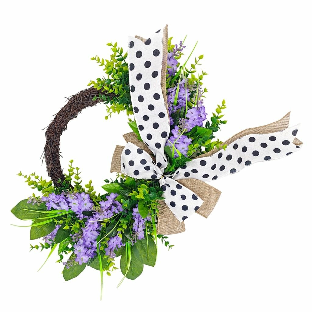 Бант из искусственных цветов, венок из натурального ротанга, гирлянда