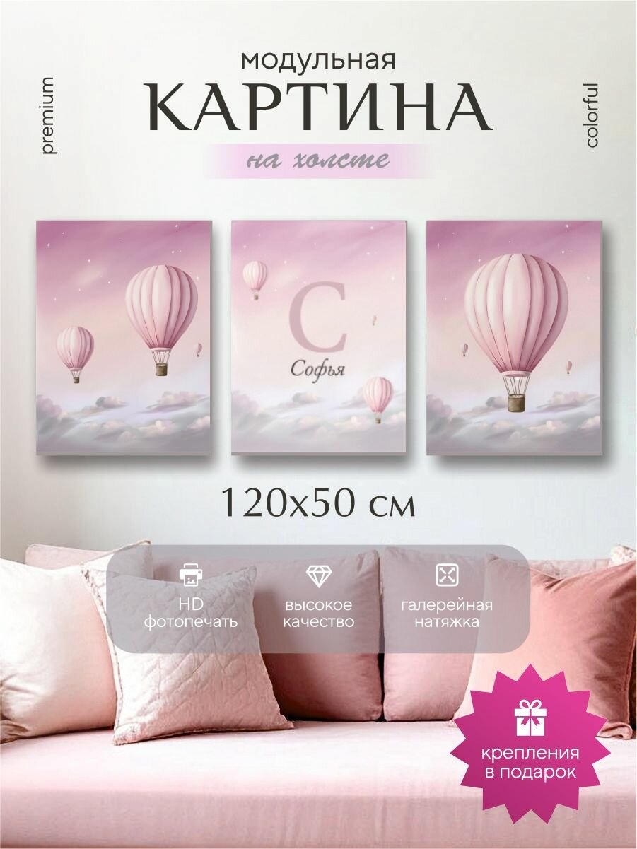 Модульная картина на холсте в детскую комнату с именем декор