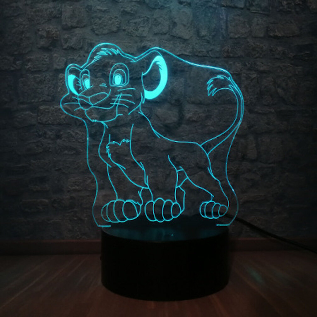 Король Лев Симба 3D светодиодный ночник детская спальня настольная лампа