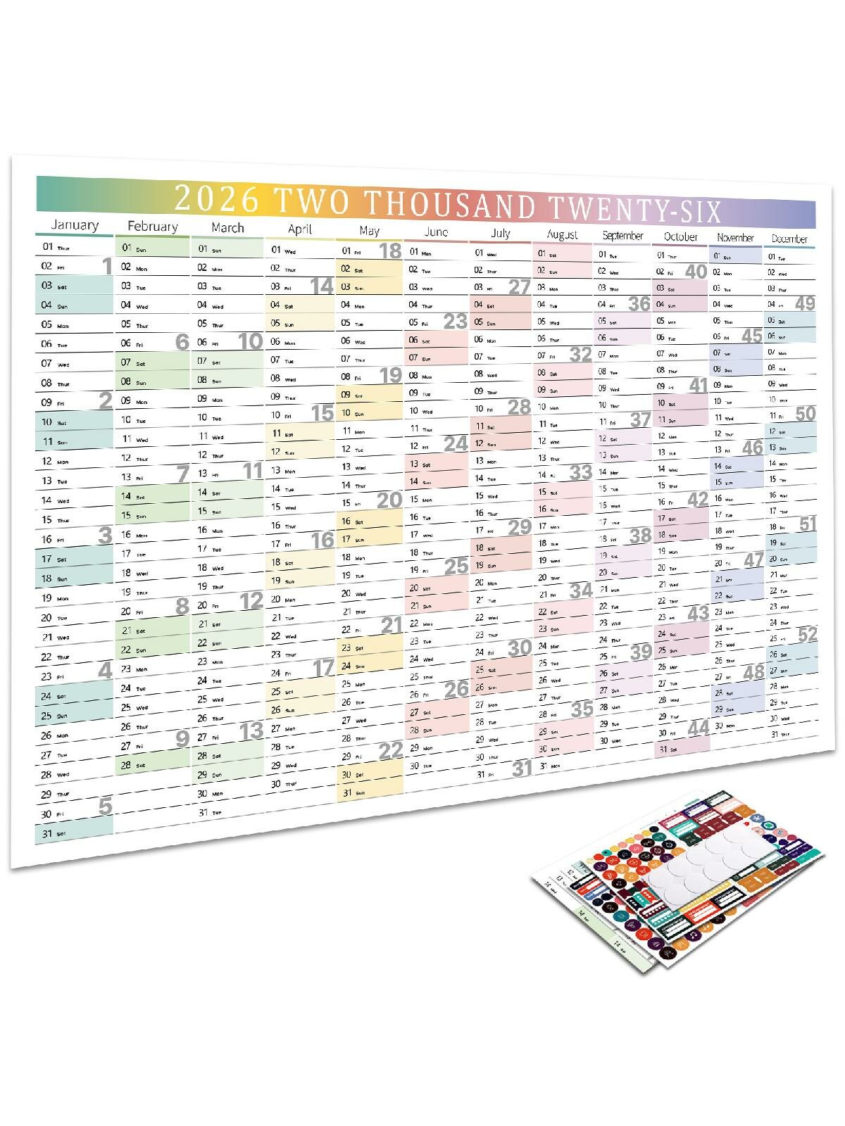 Современный английский настенный календарь на 2026 год из плотной бумаги, устойчивой к разрыву