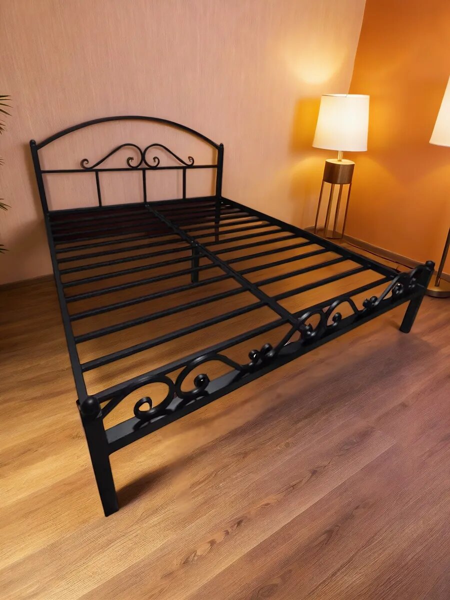 Кровать Loft Mebel "Ариэль", металл, кованая, основание жесткое, черная, 200 см х 140 см