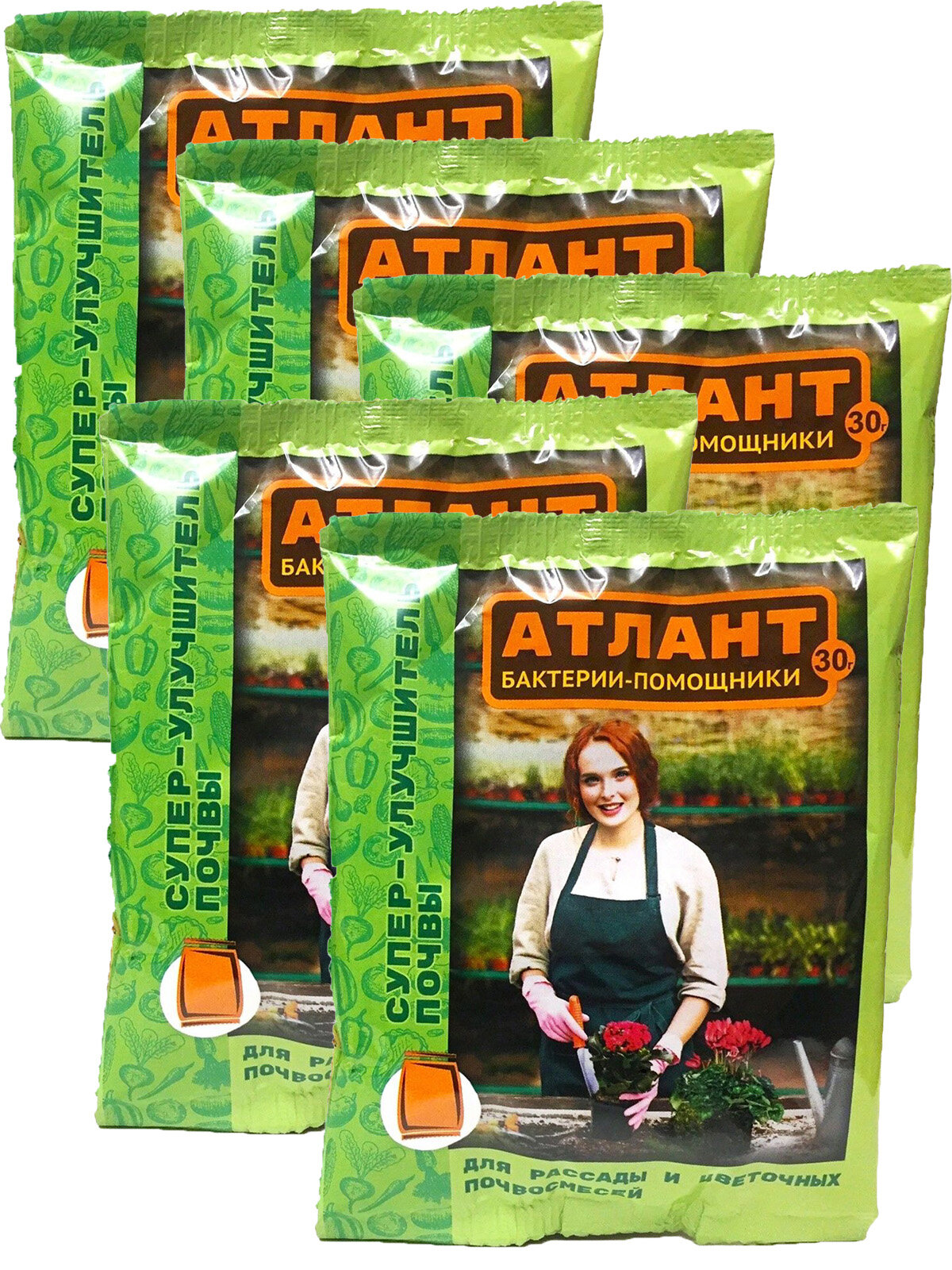 Атлант, микробиологическое удобрение для оздоровления почвы, 30 г х 5 шт
