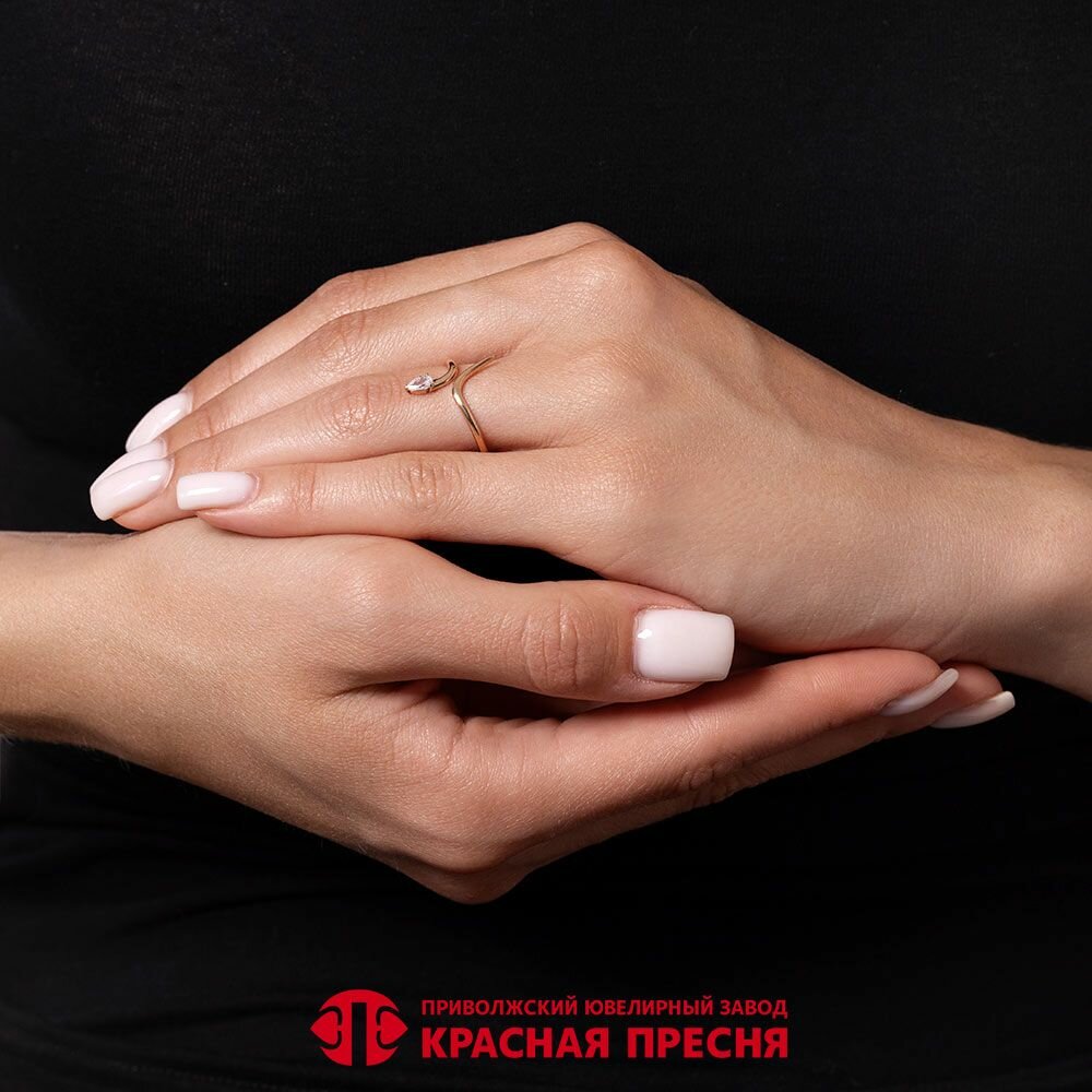 Кольцо, серебро, 925 проба, золочение, фианит