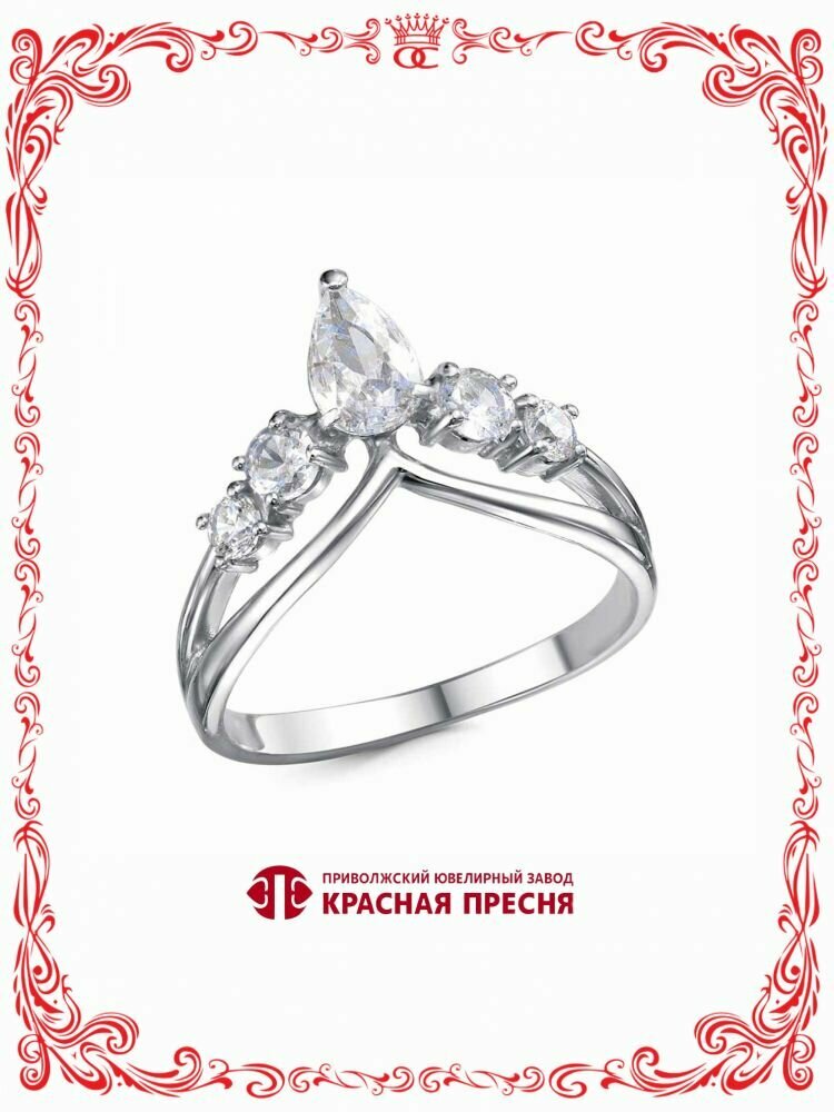 Кольцо, серебро, 925 проба, платинирование, фианит