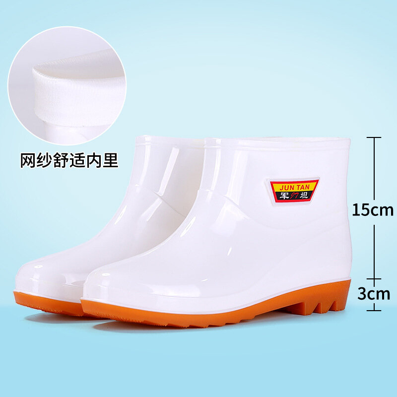 Белые и желтые резиновые сапоги для мужчин и женщин, маслостойкая и износостойкая резиновая обувь для кухни, высокие и низкие резиновые сапоги с резиновой подошвой, водонепроницаемые.