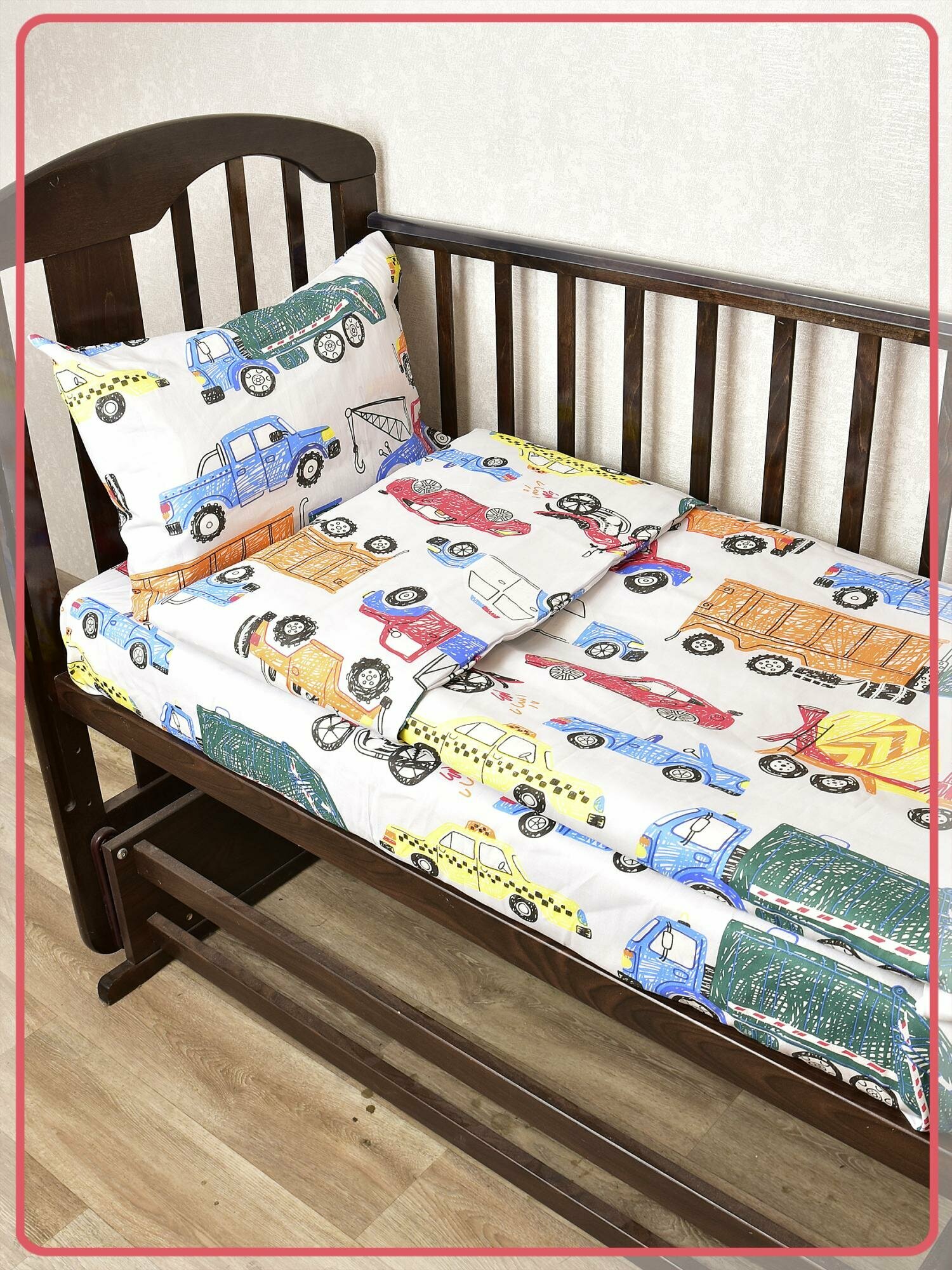 Детское постельное белье бязь Машинки 2521 вид 1 в детскую кроватку