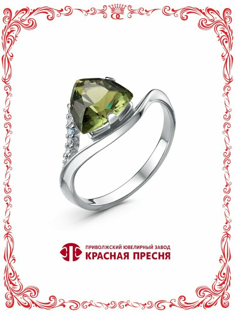 Кольцо, серебро, 925 проба, родирование, ситалл, фианит