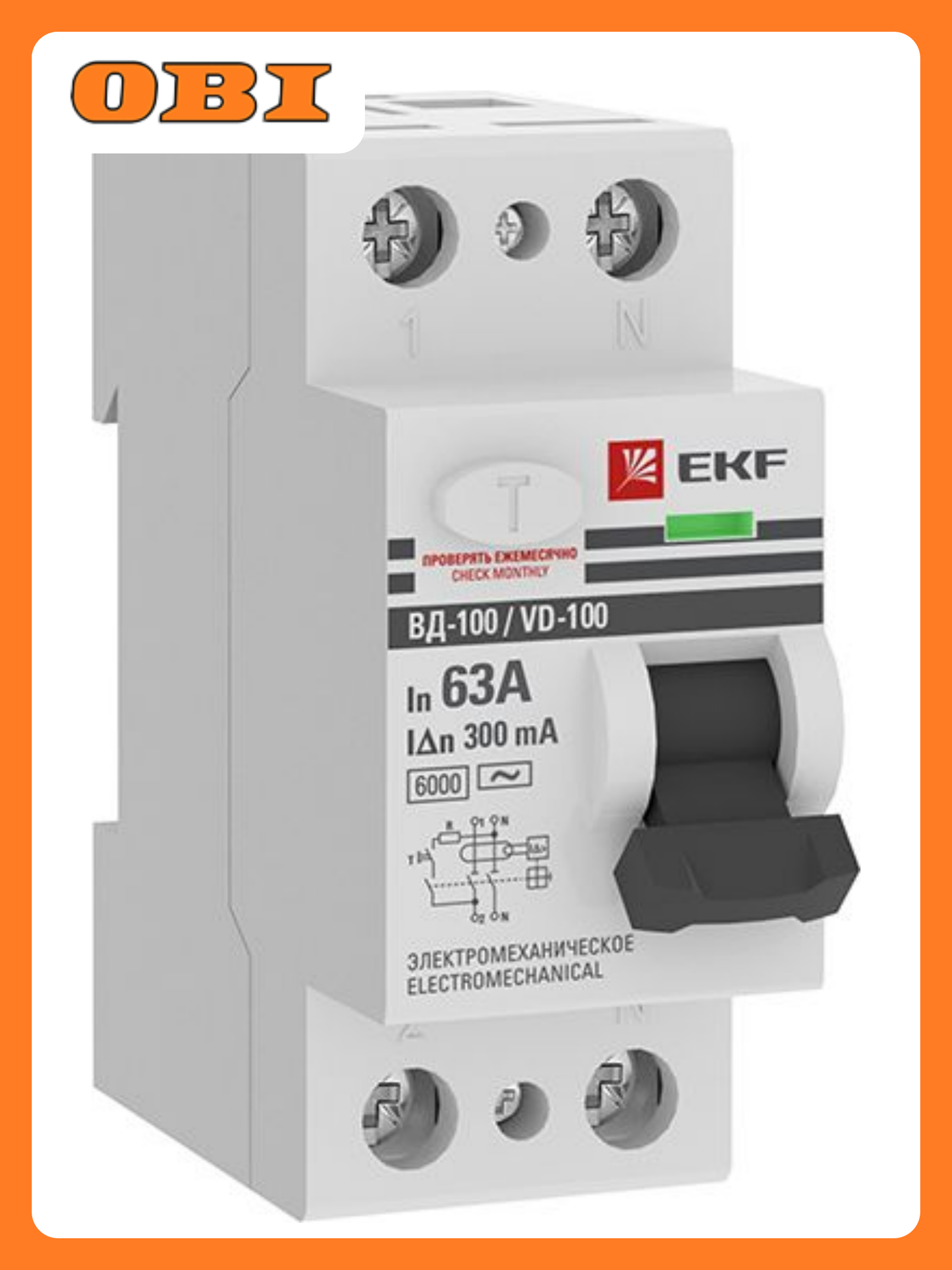 УЗО 300МА двухполюсный EKF PROX 2P 63А