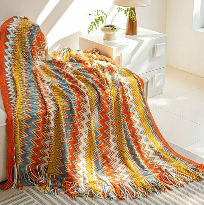 Богемное вязаное покрывало в этническом стиле Бохо , 100% Хлопок (красное) 130X170CM